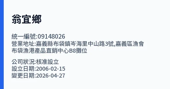 翁宜鄉的照片-統編 09148026(嘉義縣) 公司登記資料與營業項目詳細圖表