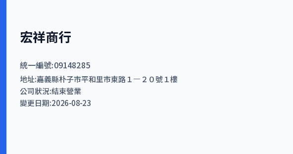 宏祥商行的照片-統編 09148285(嘉義縣) 公司登記資料與營業項目詳細圖表