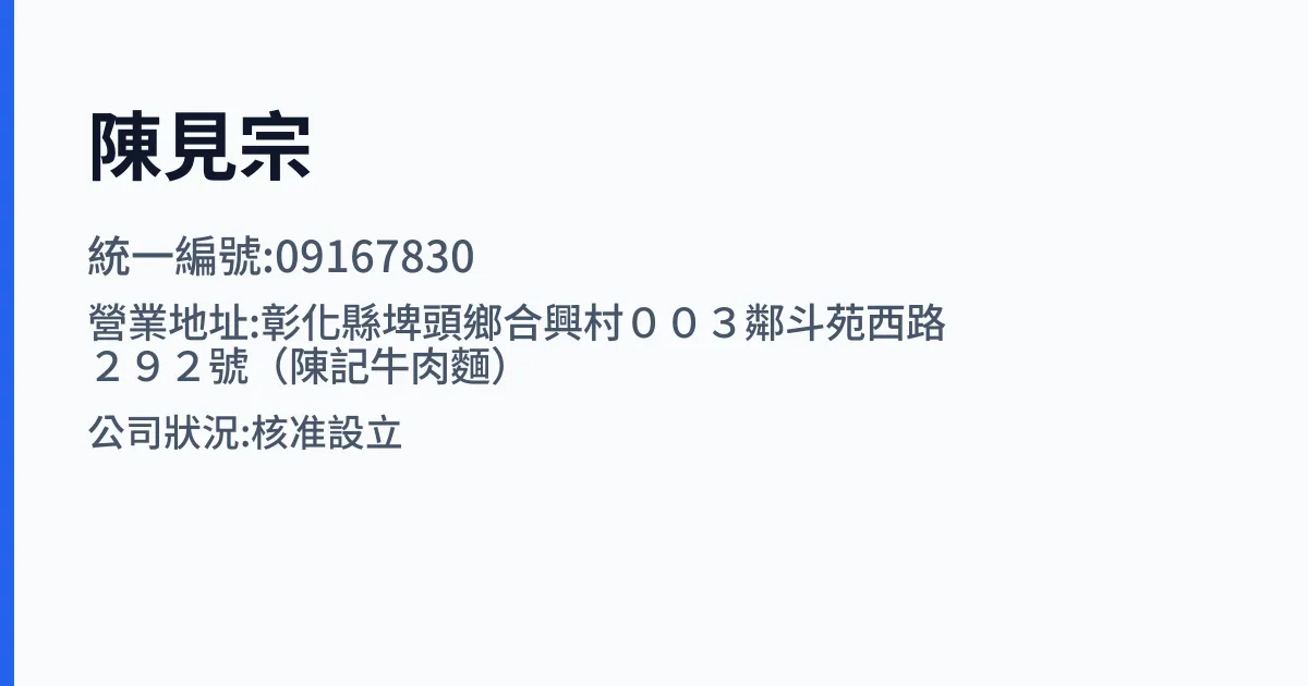 陳見宗 - 統編 09167830(彰化縣) 公司登記資料與營業項目詳細圖表