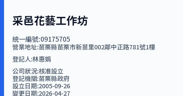 采邑花藝工作坊的照片-統編 09175705(苗栗縣) 公司登記資料與營業項目詳細圖表