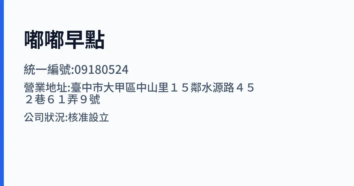 嘟嘟早點 - 統編 09180524（臺中市） 公司登記資料與營業項目詳細圖表