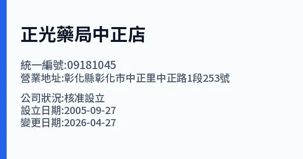 正光藥局中正店的照片-統編 09181045(彰化縣) 公司登記資料與營業項目詳細圖表