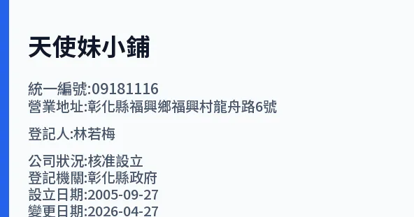 天使妹小鋪的照片-統編 09181116(彰化縣) 公司登記資料與營業項目詳細圖表