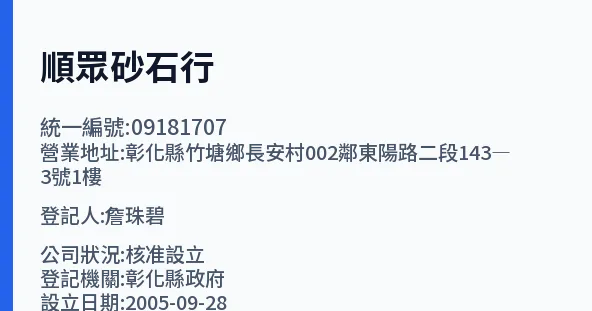 順眾砂石行的照片-統編 09181707(彰化縣) 公司登記資料與營業項目詳細圖表