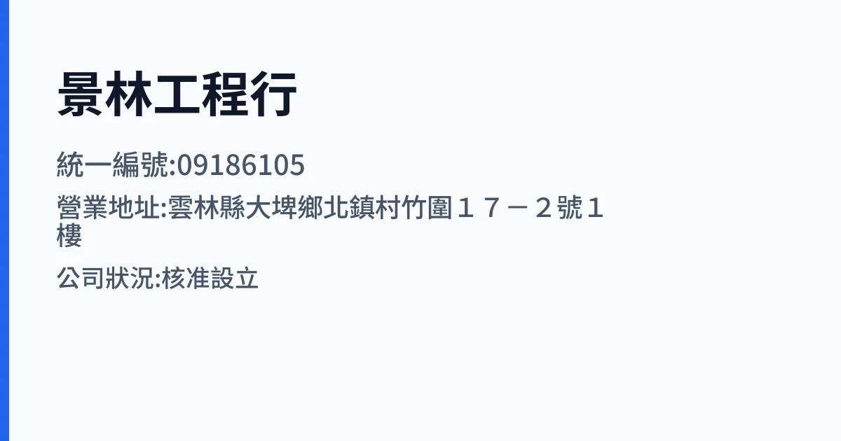 景林工程行 - 統編 09186105（雲林縣） 公司登記資料與營業項目詳細圖表