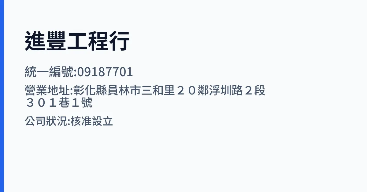 進豐工程行 - 統編 09187701(彰化縣) 公司登記資料與營業項目詳細圖表