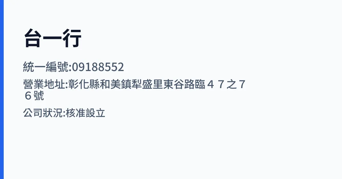 台一行 - 統編 09188552(彰化縣) 公司登記資料與營業項目詳細圖表