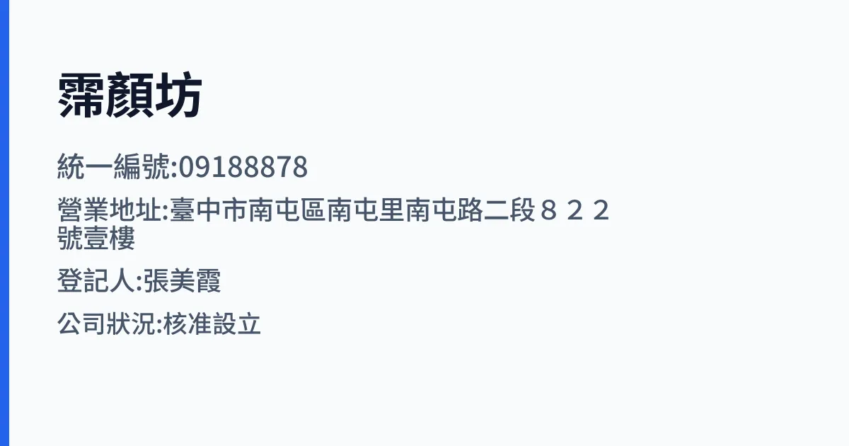 霈顏坊 - 統編 09188878(臺中市) 公司登記資料與營業項目詳細圖表