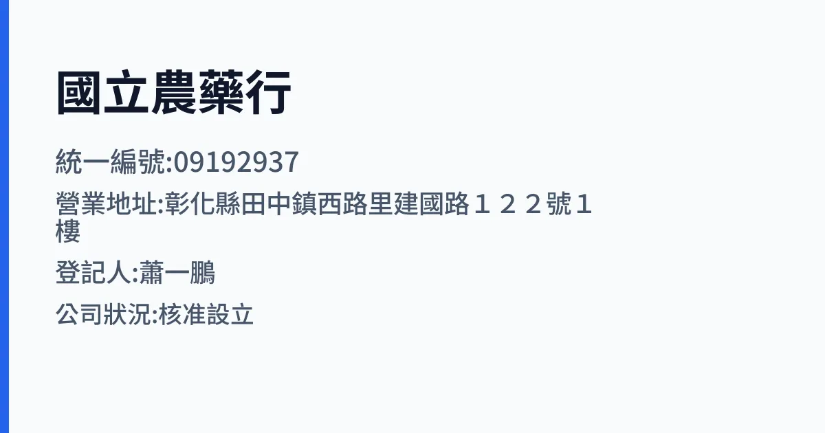 國立農藥行 - 統編 09192937(彰化縣) 公司登記資料與營業項目詳細圖表