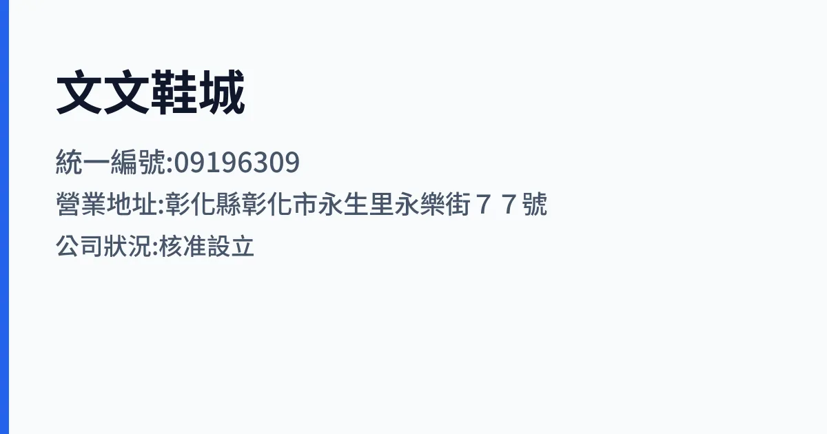 文文鞋城 - 統編 09196309(彰化縣) 公司登記資料與營業項目詳細圖表