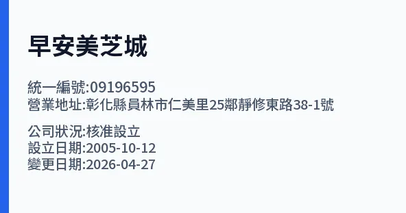 早安美芝城的照片-統編 09196595(彰化縣) 公司登記資料與營業項目詳細圖表