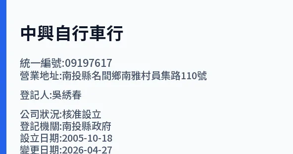 中興自行車行的照片-統編 09197617(南投縣) 公司登記資料與營業項目詳細圖表