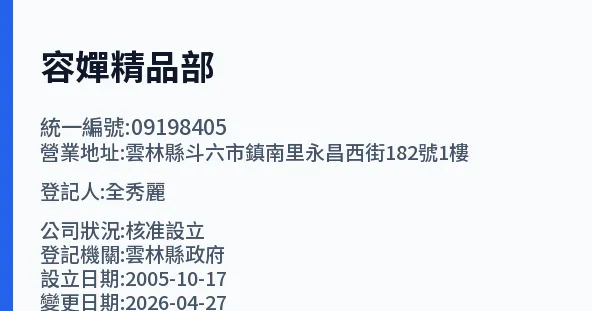 容嬋精品部的照片-統編 09198405(雲林縣) 公司登記資料與營業項目詳細圖表