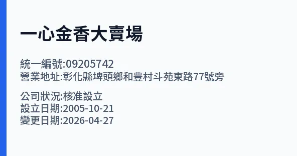 一心金香大賣場的照片-統編 09205742(彰化縣) 公司登記資料與營業項目詳細圖表