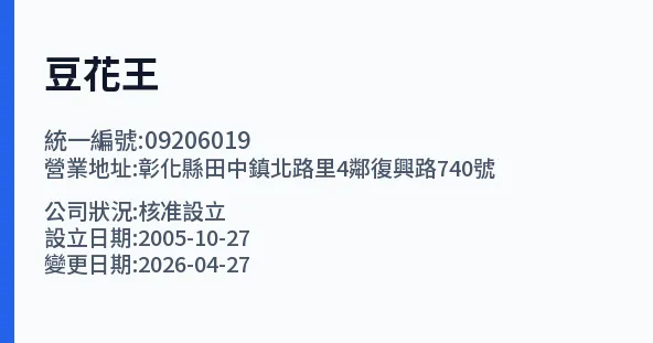 豆花王的照片-統編 09206019(彰化縣) 公司登記資料與營業項目詳細圖表