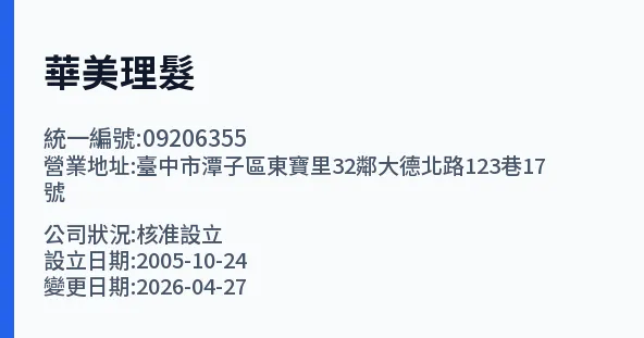 華美理髮的照片-統編 09206355(臺中市) 公司登記資料與營業項目詳細圖表