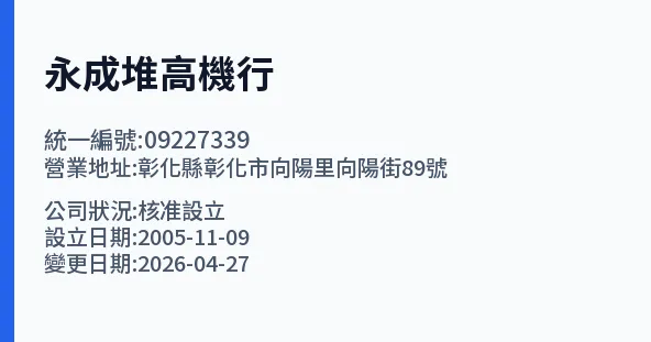 永成堆高機行的照片-統編 09227339(彰化縣) 公司登記資料與營業項目詳細圖表