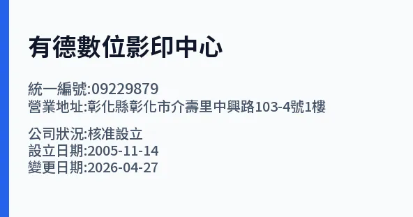 有德數位影印中心的照片-統編 09229879(彰化縣) 公司登記資料與營業項目詳細圖表
