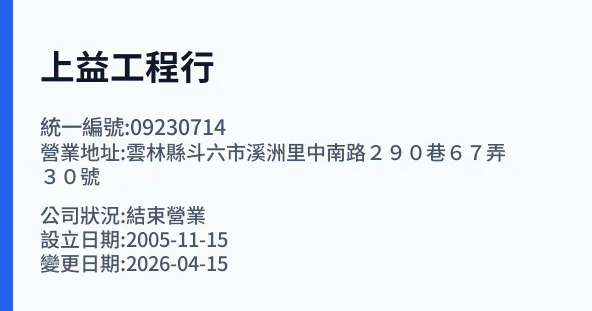 上益工程行的照片-統編 09230714(雲林縣) 公司登記資料與營業項目詳細圖表
