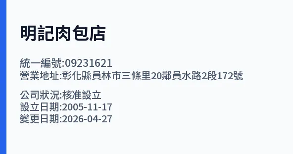 明記肉包店的照片-統編 09231621(彰化縣) 公司登記資料與營業項目詳細圖表