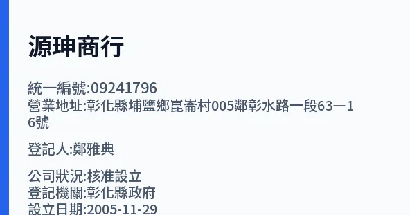 源珅商行的照片-統編 09241796(彰化縣) 公司登記資料與營業項目詳細圖表