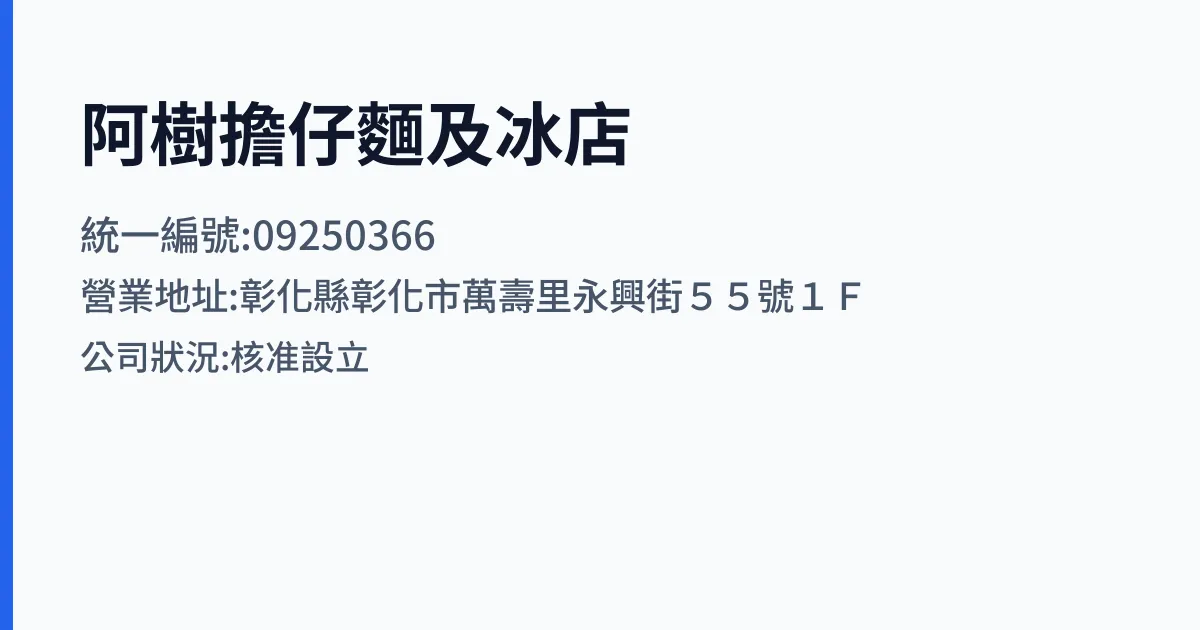 阿樹擔仔麵及冰店 - 統編 09250366（彰化縣） 公司登記資料與營業項目詳細圖表