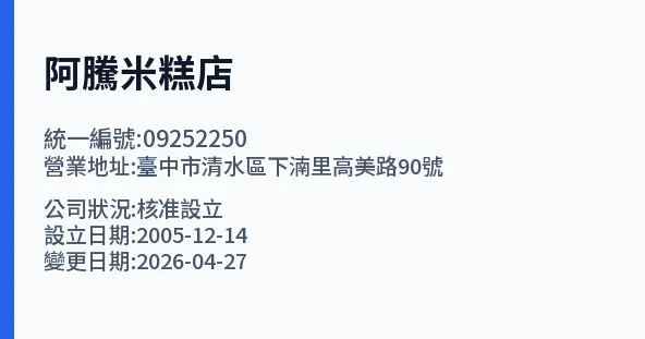 阿騰米糕店的照片-統編 09252250(臺中市) 公司登記資料與營業項目詳細圖表