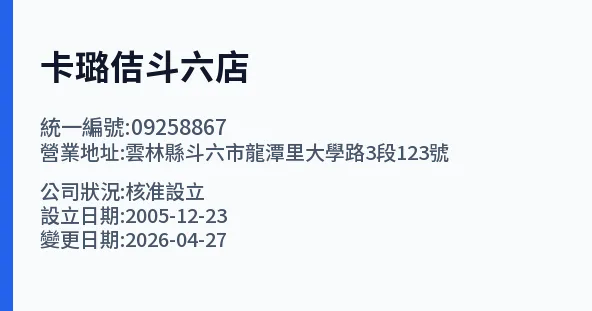 卡璐佶斗六店的照片-統編 09258867(雲林縣) 公司登記資料與營業項目詳細圖表