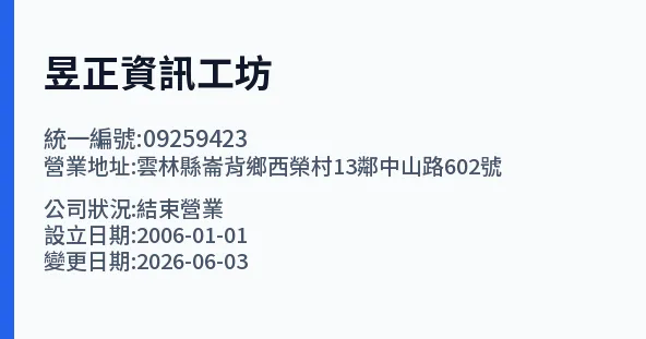 昱正資訊工坊的照片-統編 09259423(雲林縣) 公司登記資料與營業項目詳細圖表