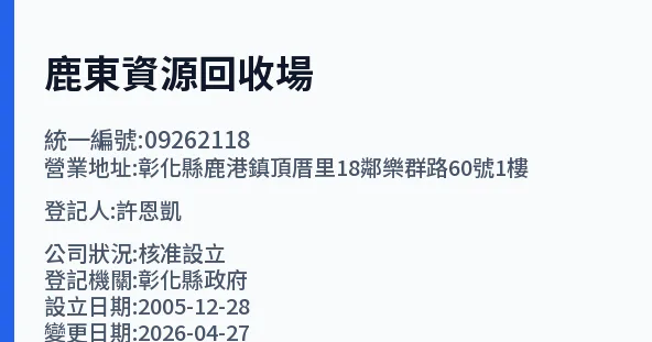 鹿東資源回收場的照片-統編 09262118(彰化縣) 公司登記資料與營業項目詳細圖表