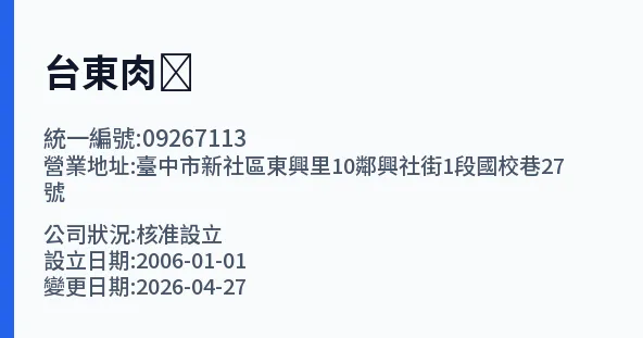 台東肉焿的照片-統編 09267113(臺中市) 公司登記資料與營業項目詳細圖表