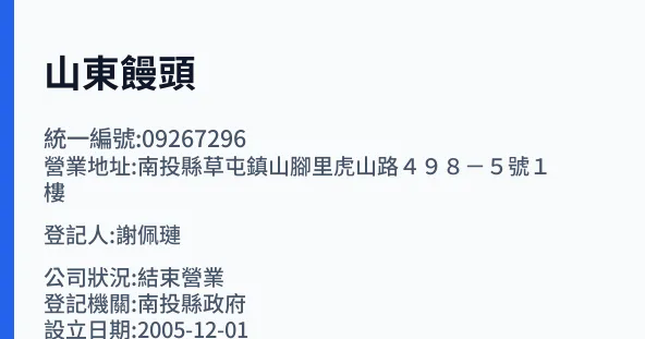 山東饅頭的照片-統編 09267296(南投縣) 公司登記資料與營業項目詳細圖表