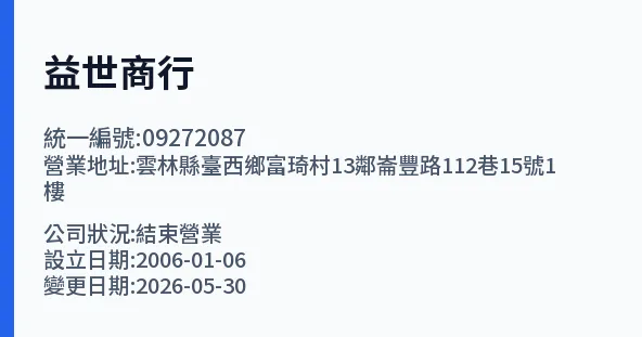 益世商行的照片-統編 09272087(雲林縣) 公司登記資料與營業項目詳細圖表