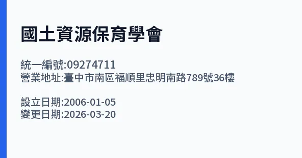 國土資源保育學會的照片-統編 09274711(臺中市) 公司登記資料與營業項目詳細圖表