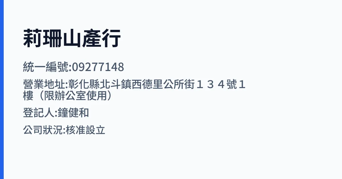 莉珊山產行 - 統編 09277148（彰化縣） 公司登記資料與營業項目詳細圖表