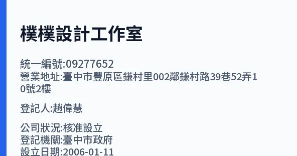 樸樸設計工作室的照片-統編 09277652(臺中市) 公司登記資料與營業項目詳細圖表