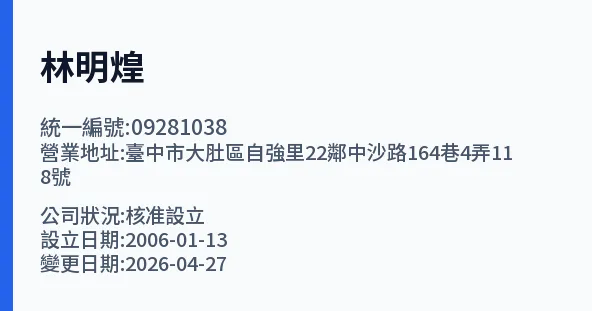林明煌的照片-統編 09281038(臺中市) 公司登記資料與營業項目詳細圖表