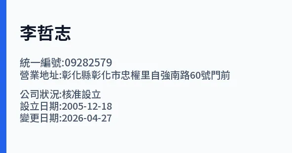 李哲志的照片-統編 09282579(彰化縣) 公司登記資料與營業項目詳細圖表