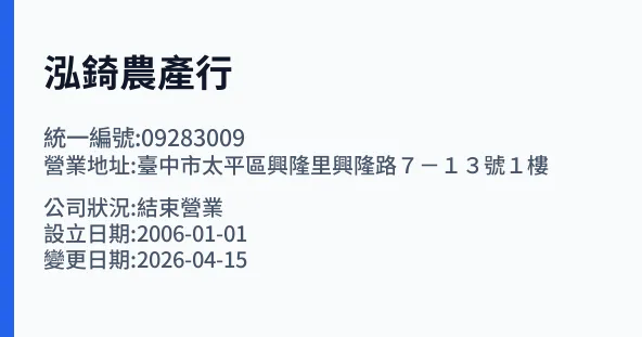 泓錡農產行的照片-統編 09283009(臺中市) 公司登記資料與營業項目詳細圖表
