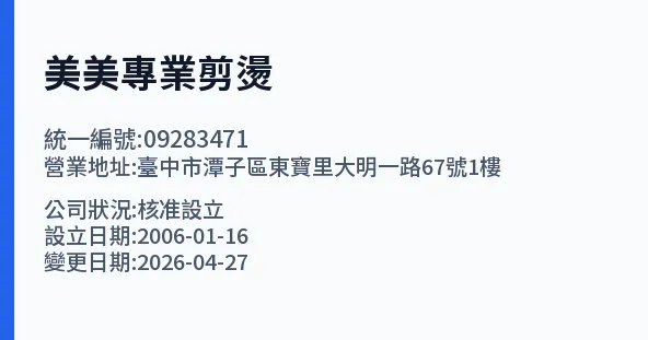 美美專業剪燙的照片-統編 09283471(臺中市) 公司登記資料與營業項目詳細圖表