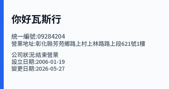 你好瓦斯行的照片-統編 09284204(彰化縣) 公司登記資料與營業項目詳細圖表