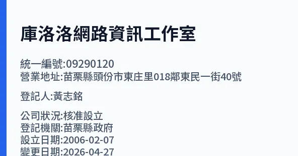 庫洛洛網路資訊工作室的照片-統編 09290120(苗栗縣) 公司登記資料與營業項目詳細圖表