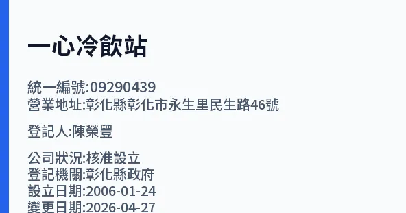 一心冷飲站的照片-統編 09290439(彰化縣) 公司登記資料與營業項目詳細圖表