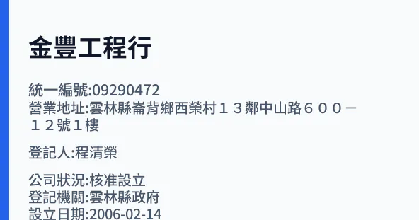 金豐工程行的照片-統編 09290472(雲林縣) 公司登記資料與營業項目詳細圖表