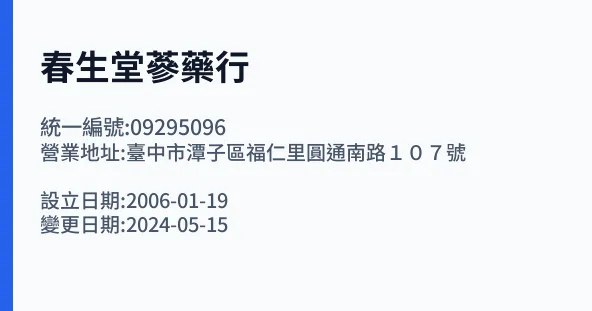 春生堂蔘藥行的照片-統編 09295096(臺中市) 公司登記資料與營業項目詳細圖表