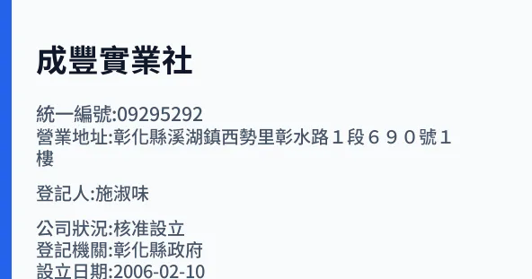 成豐實業社的照片-統編 09295292(彰化縣) 公司登記資料與營業項目詳細圖表