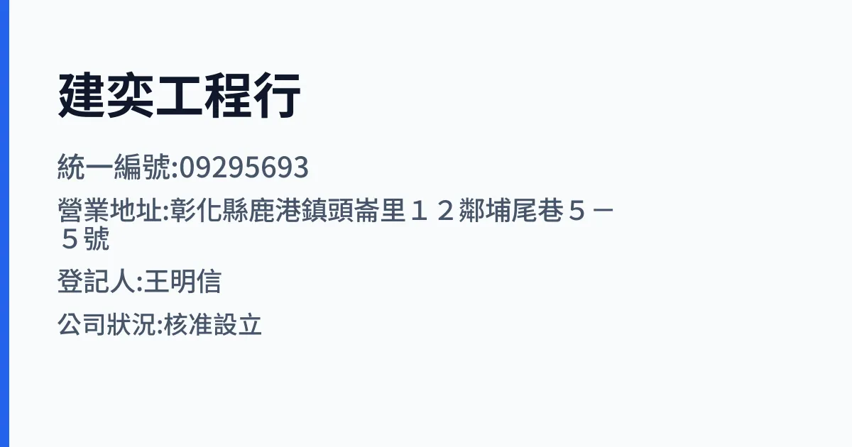 建奕工程行 - 統編 09295693(彰化縣) 公司登記資料與營業項目詳細圖表