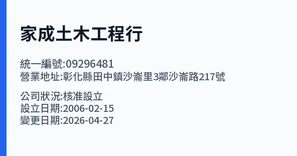 家成土木工程行的照片-統編 09296481(彰化縣) 公司登記資料與營業項目詳細圖表