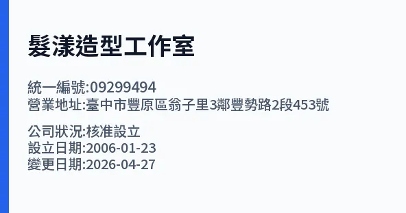 髮漾造型工作室的照片-統編 09299494(臺中市) 公司登記資料與營業項目詳細圖表
