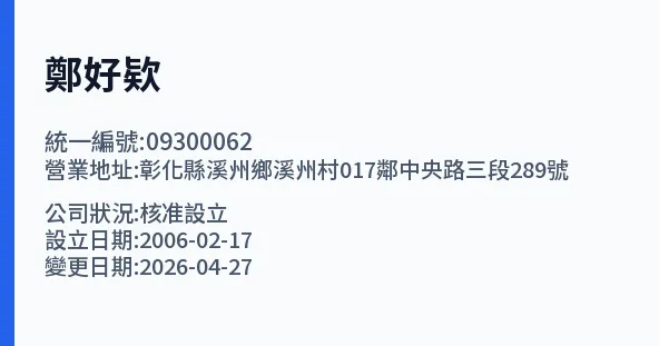 鄭好欵的照片-統編 09300062(彰化縣) 公司登記資料與營業項目詳細圖表